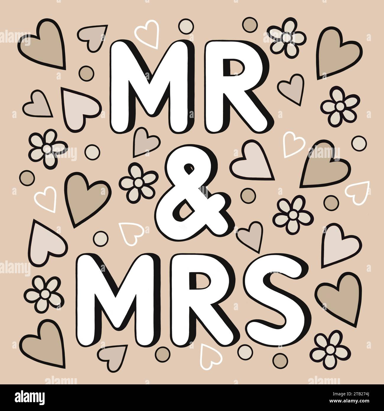 Wedding illustration. Mr and Mrs wedding design in neutral beige ...