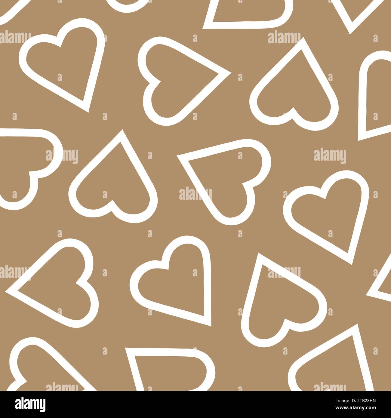 All over heart pattern in white on a neutral beige background.Kraft ...