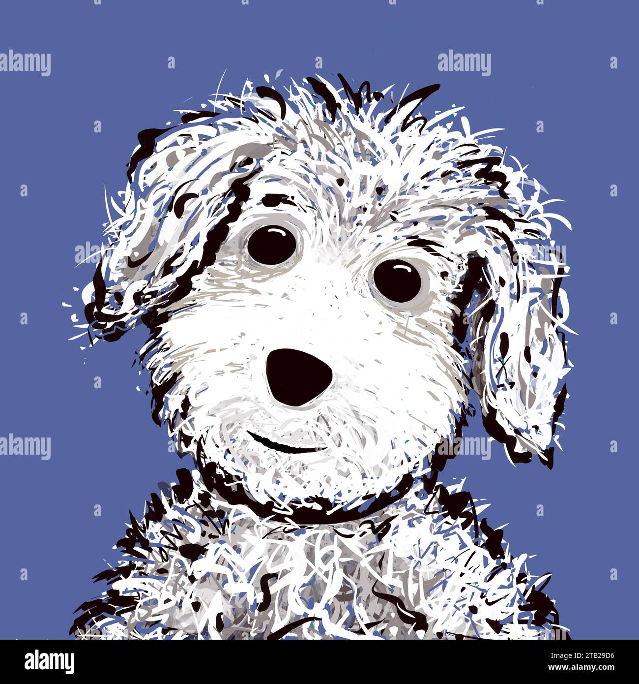 Fluffy white dog illustration. Scruffy dog design. Cute white dog Stock ...