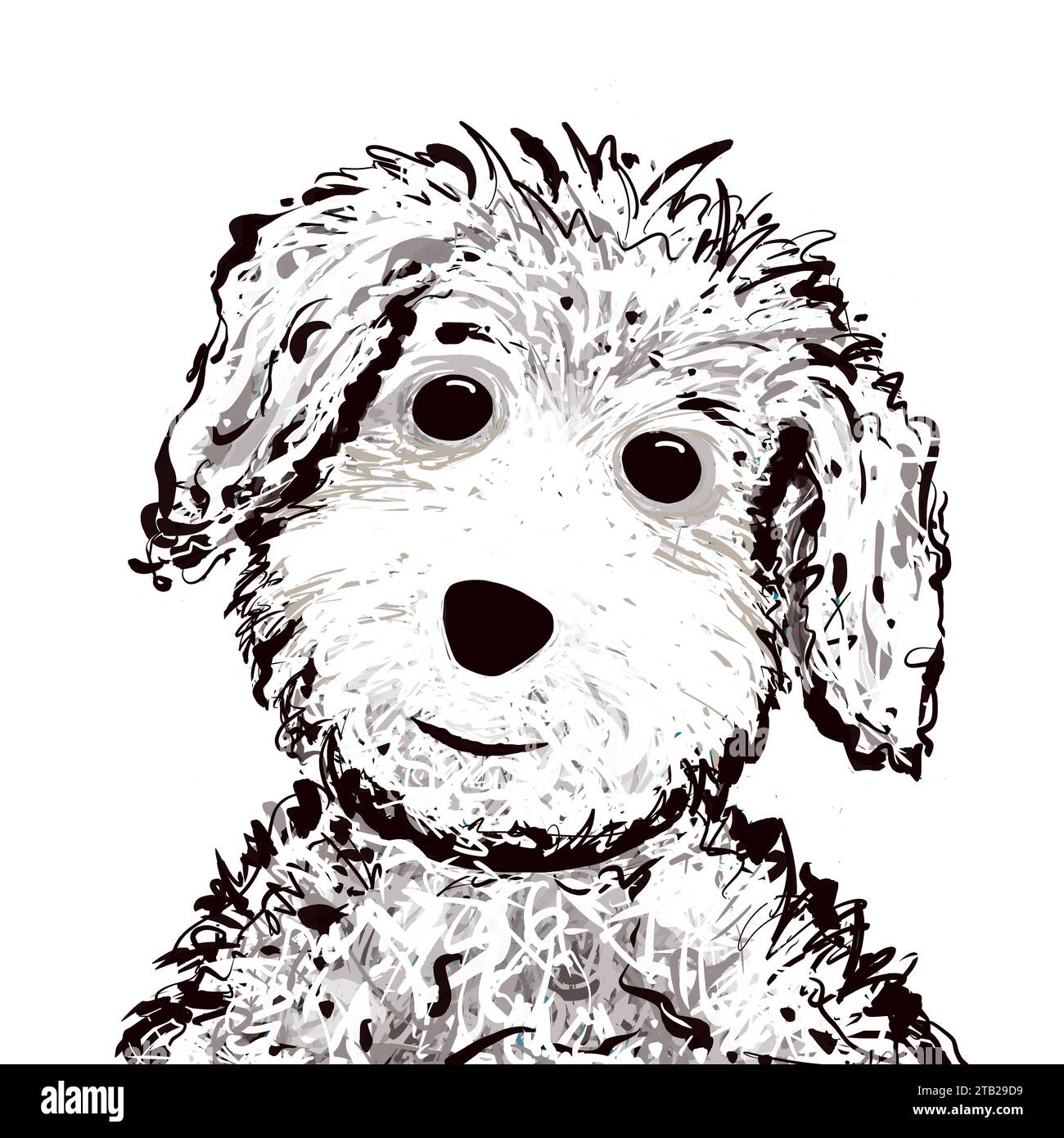 Fluffy white dog illustration. Scruffy dog design. Cute white dog Stock ...