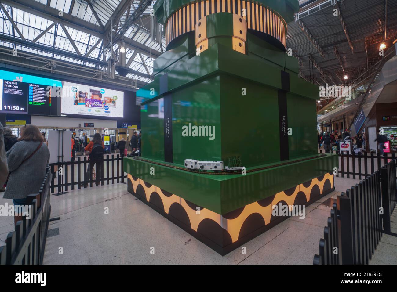 London UK. 4 December 2023. A 10-meter christmas tree shaped in green ...
