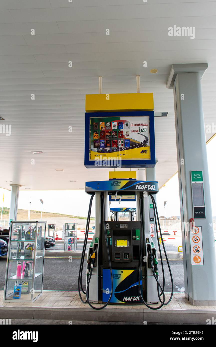 Naftal fuel dispenser at a gas station in Algeria featuring an overhead ...