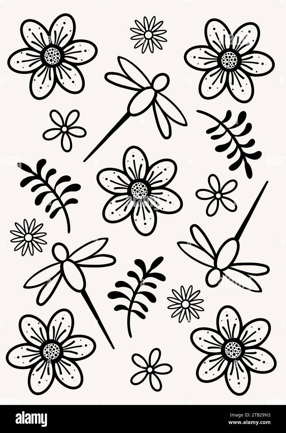 Floral design with dragonfly. Dragonflies with flowers and leaves. All ...