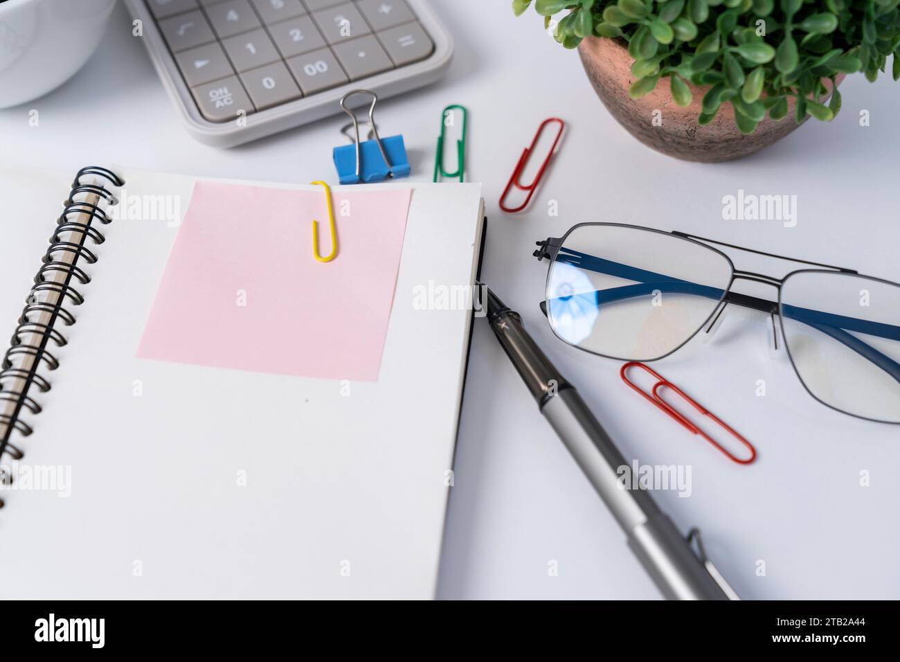 Top view workspace with empty notebooks, glasses and sticky notes Stock ...
