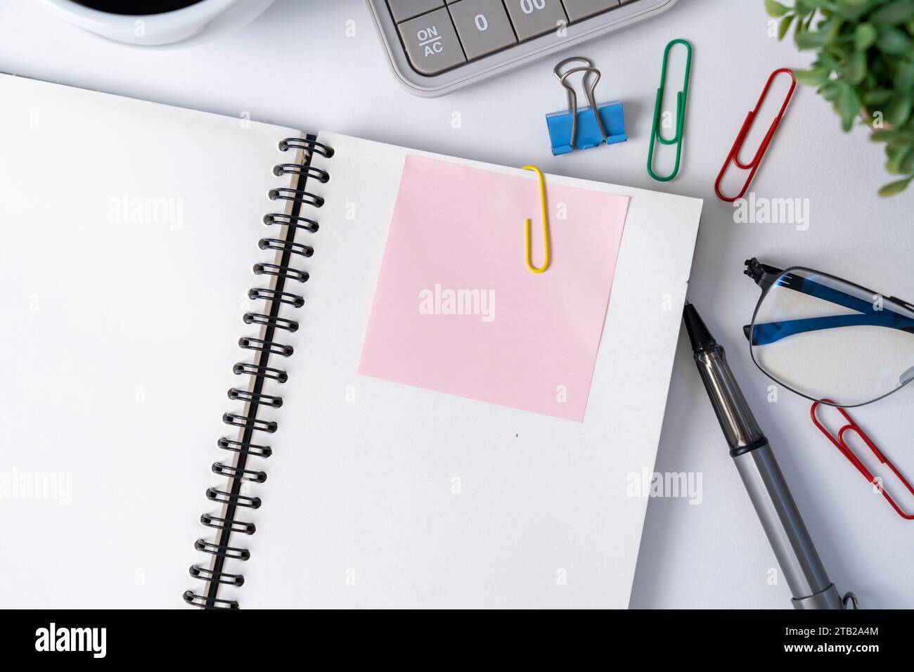 Top view workspace with empty notebooks, glasses and sticky notes Stock ...