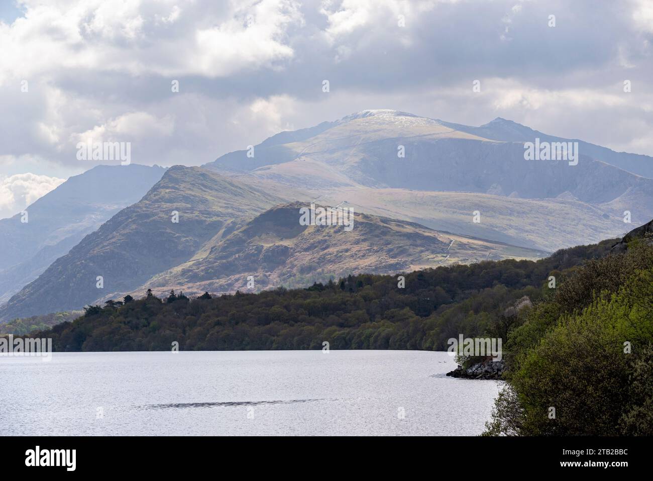 Llyn Padarn at Llanberis with views to the mountains including Yr ...