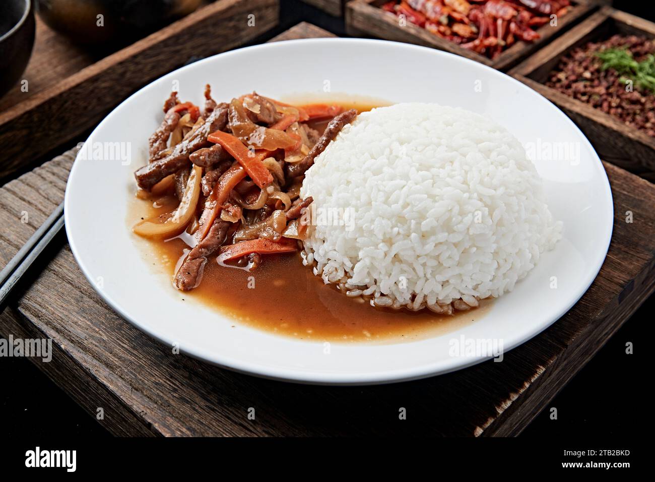 Sautéed (stir fried)Beef Filet with rice Stock Photo - Alamy