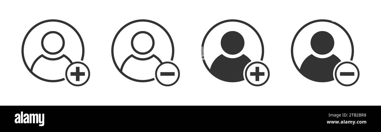 Add and remove user icons. Person icons with plus and minus symbols. Vector illustration Stock ...