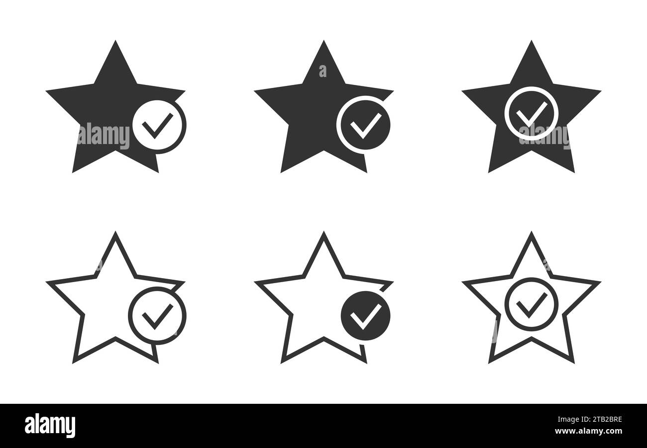 Top business rating icon set. Star favorite sign icon with tick sign. Review symbol. Vector ...
