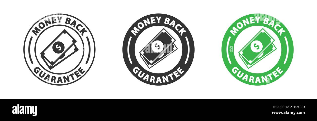 Money back guarantee label set. Round sticker with text and dollar sign ...