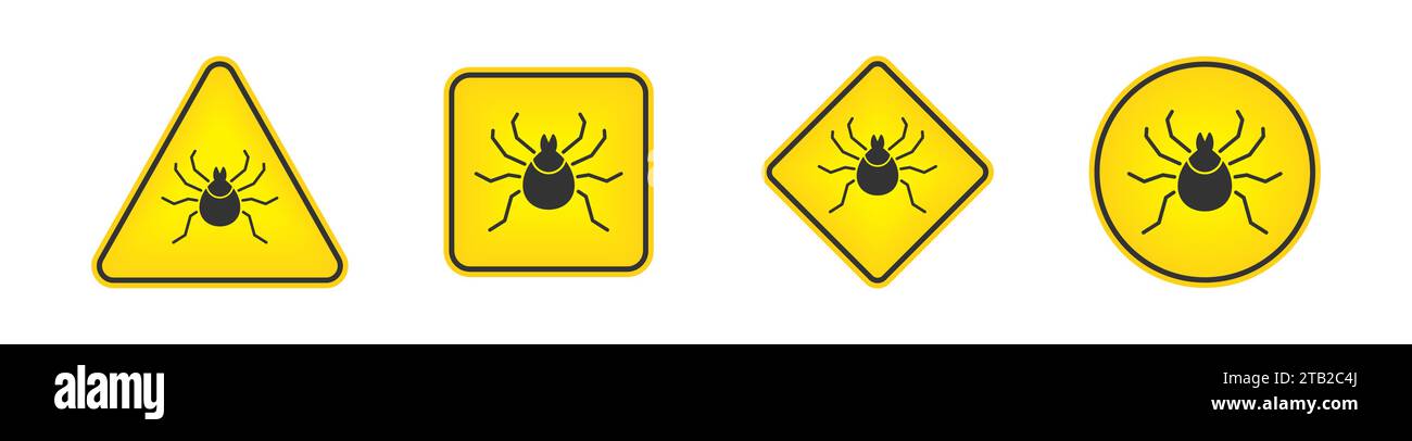 Mite danger icon. Beware of ticks caution signs. Flat vector ...