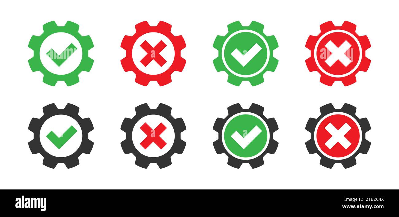 Gears with check mark and cross sign. Flat vector illustration Stock ...