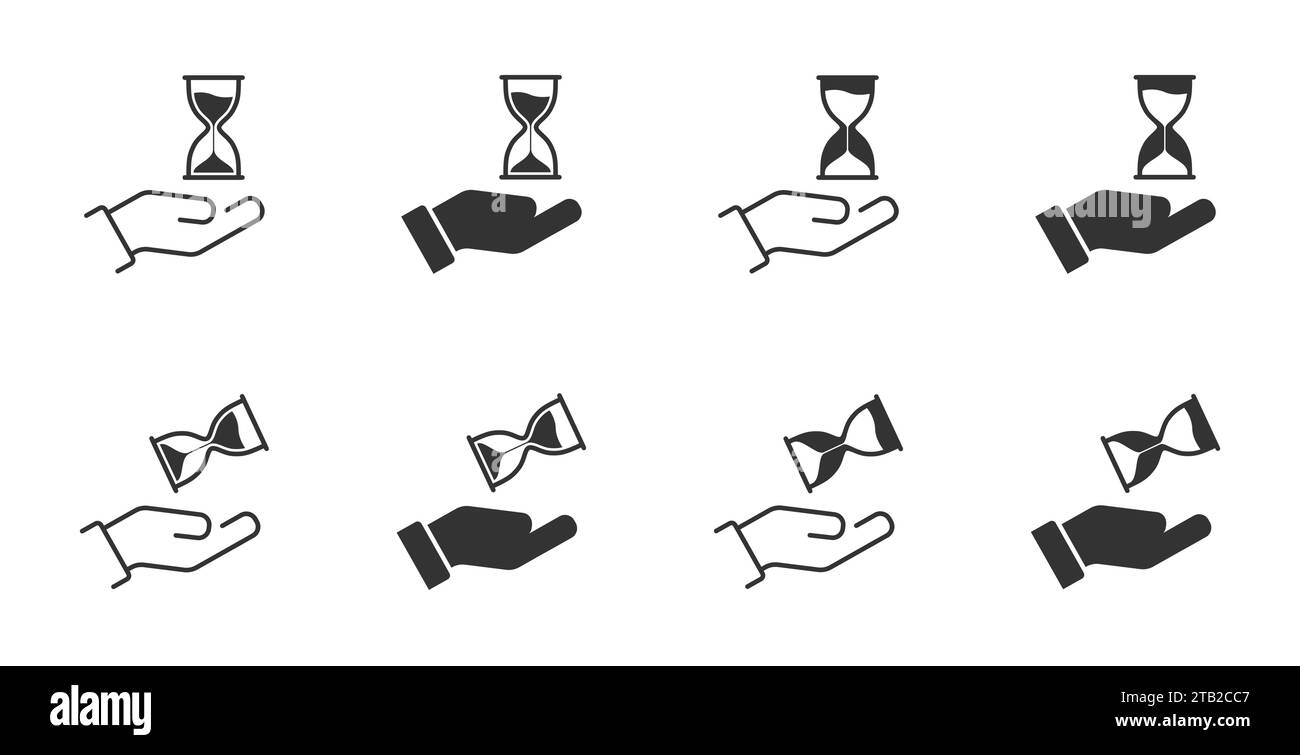 Hand holds a hourglass. Hour glass icon on a hand. Vector illustration ...