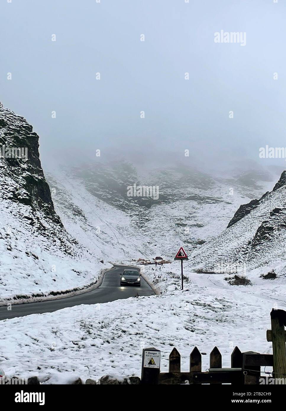 Snow in Winnats Pass, Castleton, Derbyshire. Drivers have been warned ...