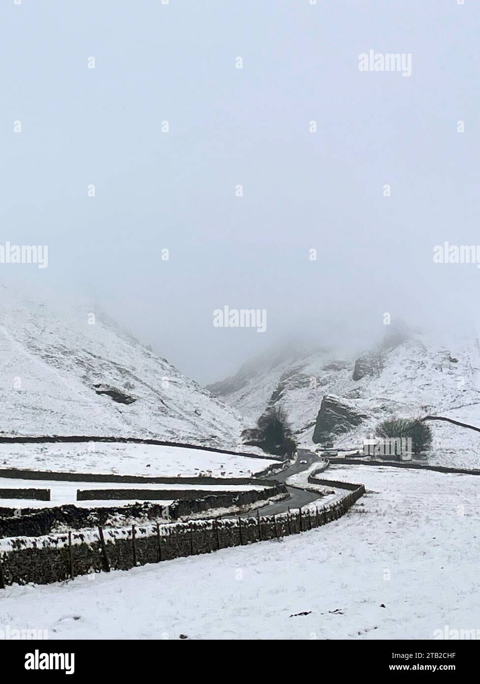 Snow in Winnats Pass, Castleton, Derbyshire. Drivers have been warned ...
