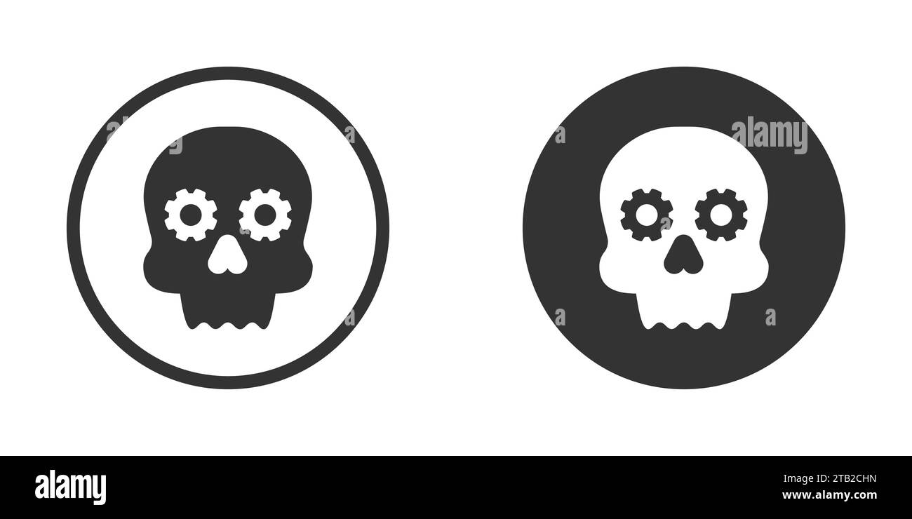 Skull with gears instead of eyes. Danger symbol. Vector illustration ...