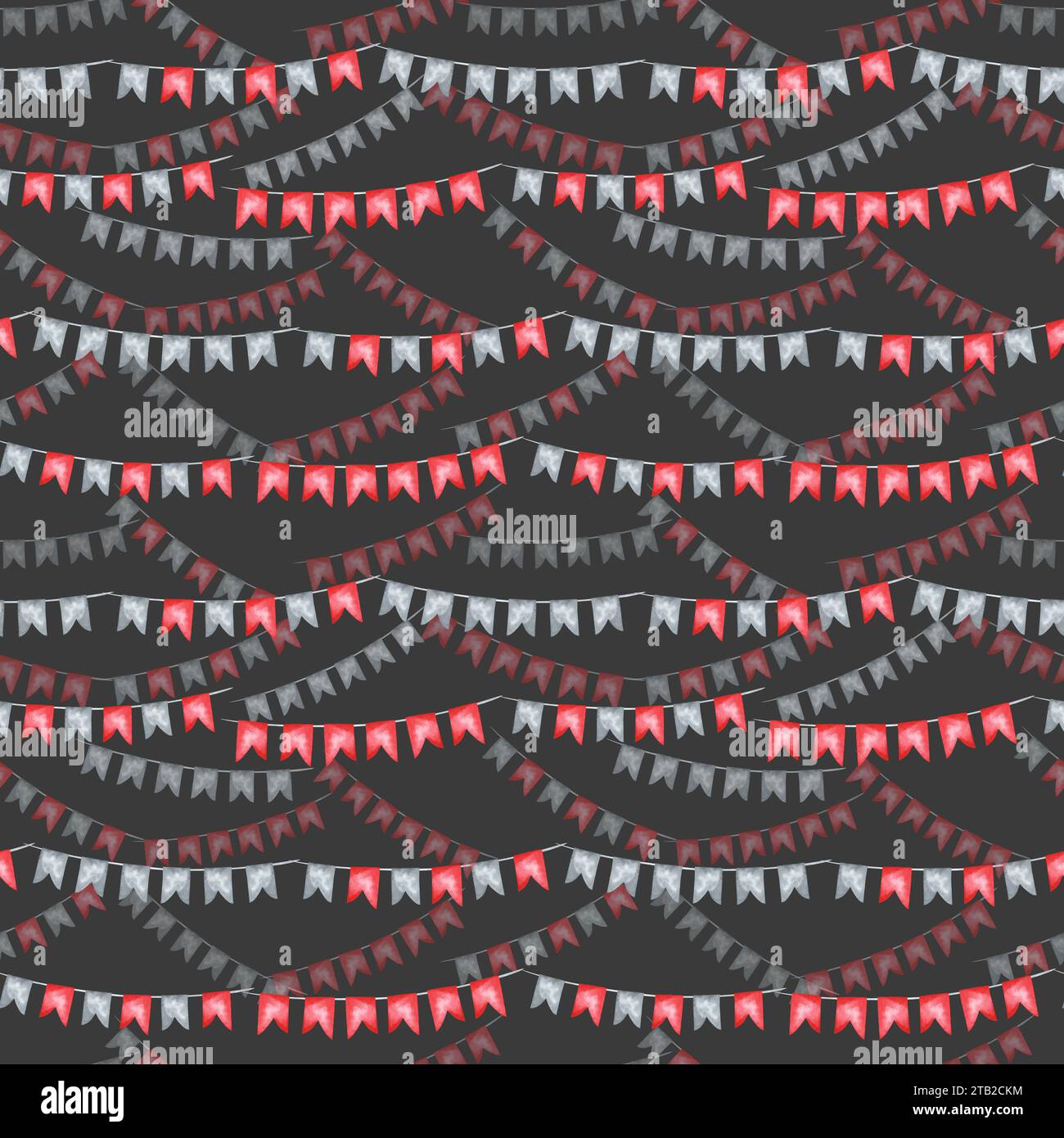 Watercolor illustration collection of red and grey flag buntings ...