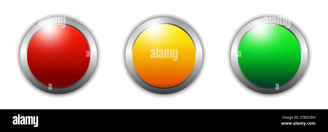 Three round blank buttons. Green, orange and red buttons. Flat vector ...