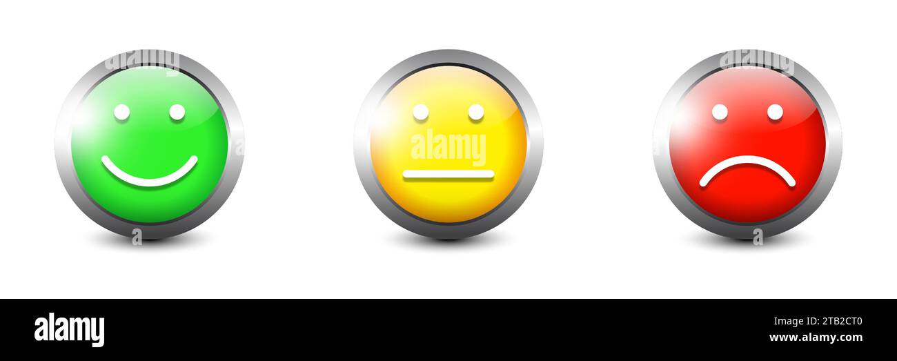 Positive, neutral, and negative buttons. Emoticons icons. Facial ...