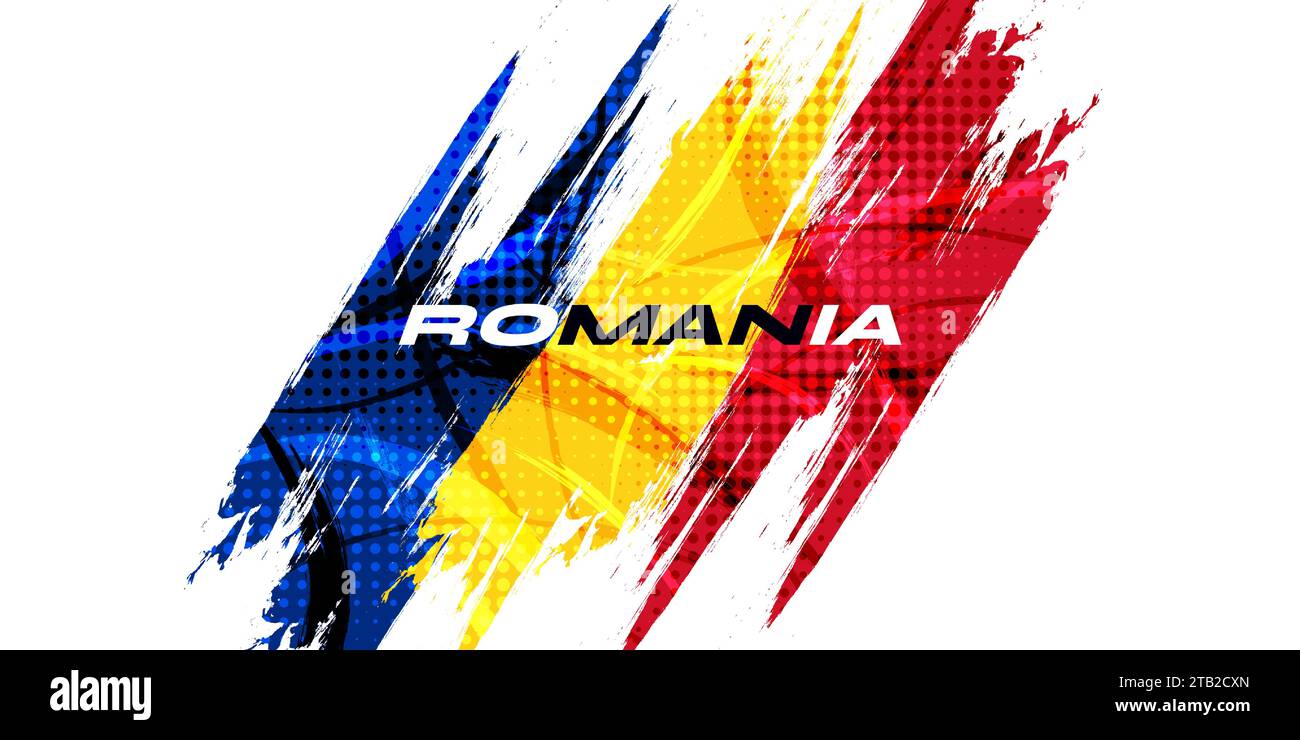 Romania Flag with Brush Stroke Style Isolated on White Background. Flag ...