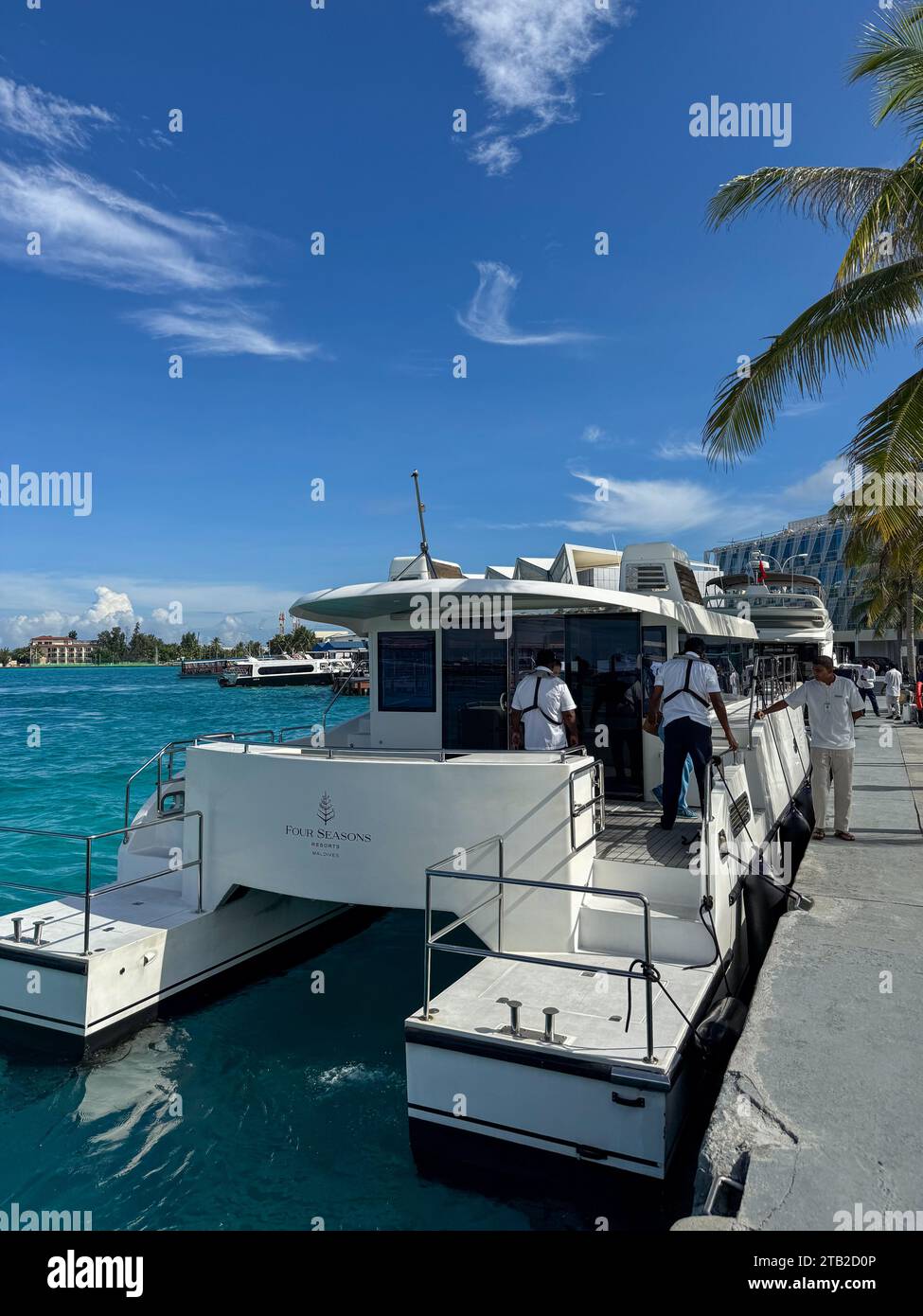 Four Seasons Maldives airport boat transfer Stock Photo - Alamy