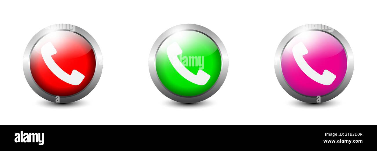 Сolorful phone glossy ball icons. Phone call glossy buttons. Flat ...
