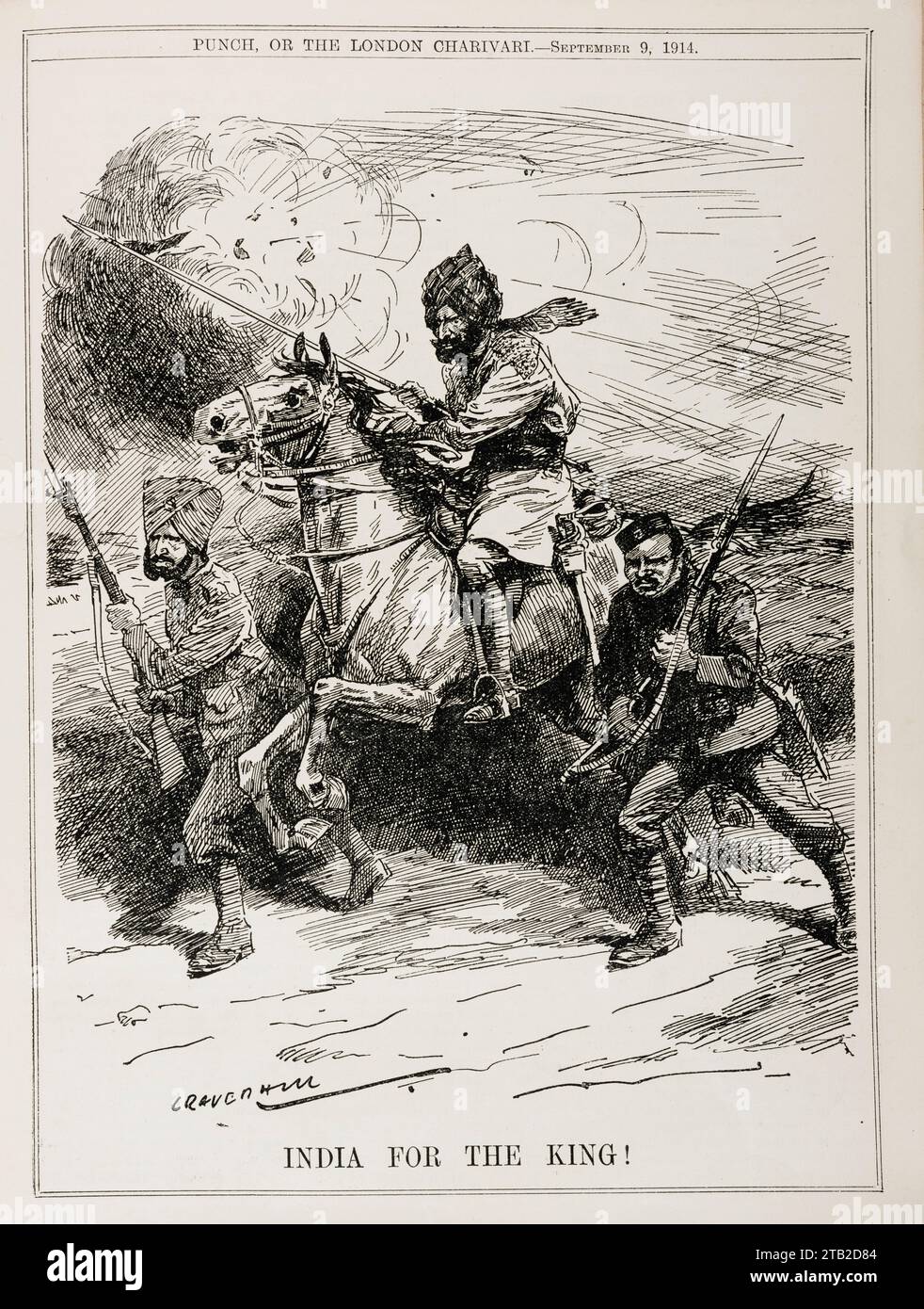 A 1914 cartoon from Punch magazine marking the arrival of Indian troops ...