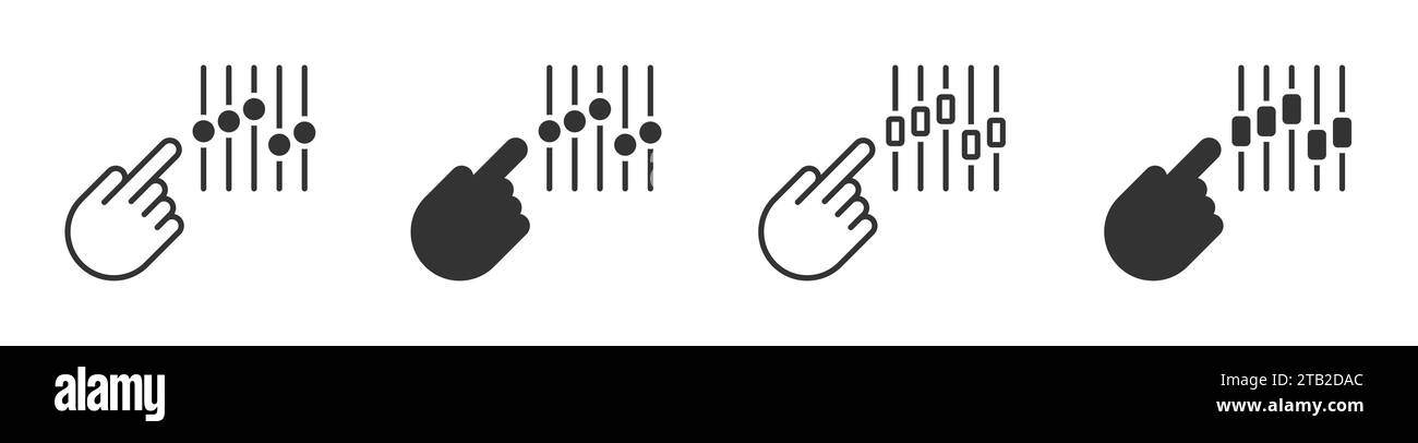 Control panel icon. Adjustment button with hand. Multimedia adjusting symbol. Vector ...
