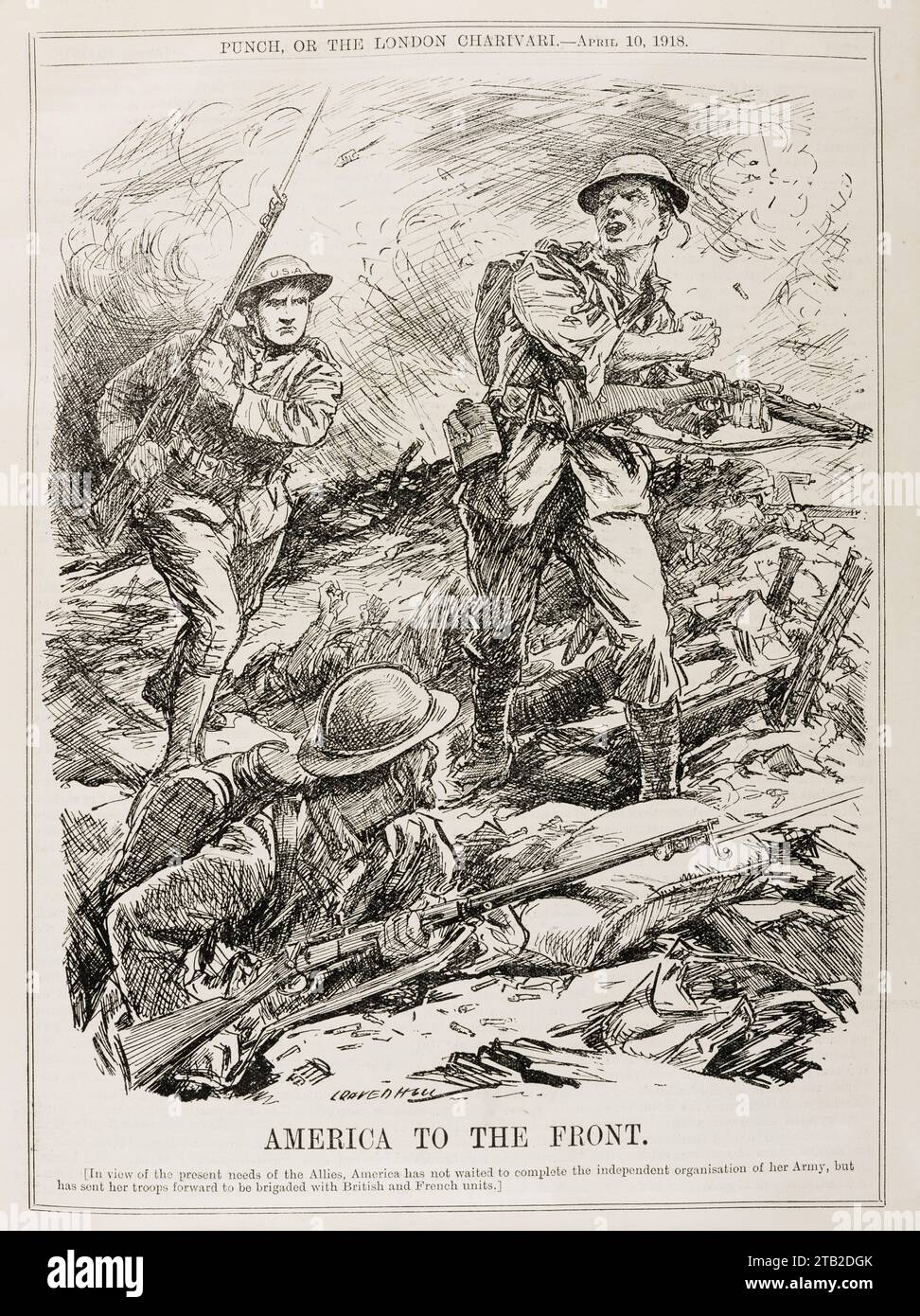 An April 1918 cartoon from Punch magazine marks the first arrival of ...