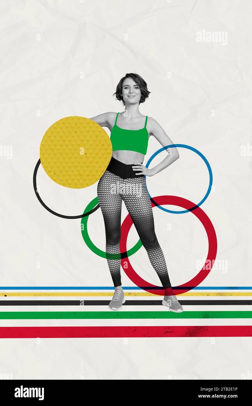 Vertical poster full size standing young cheerful retro happy lady ...