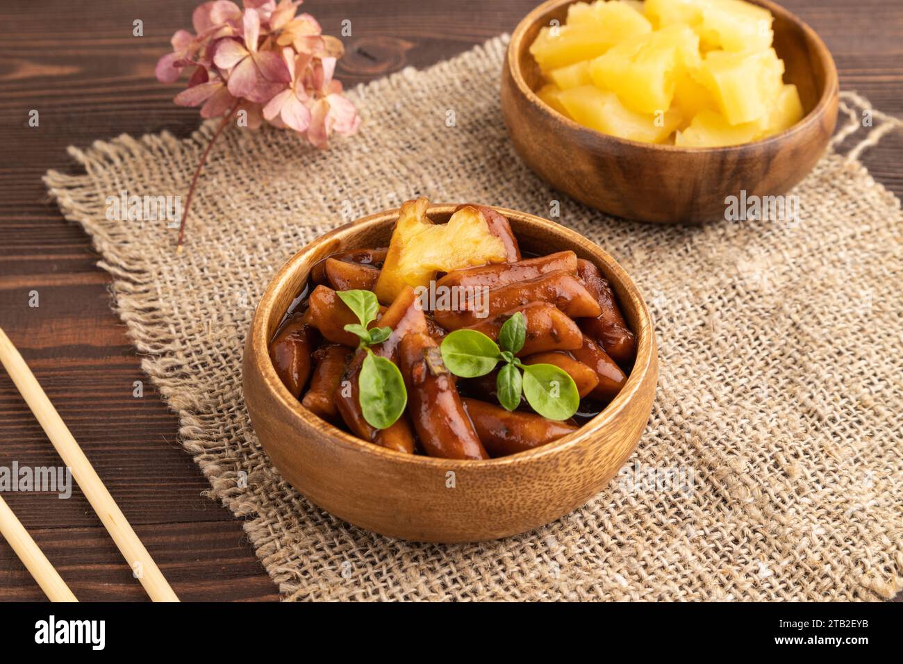 Tteokbokki or Topokki, fried rice cake stick, popular Korean street ...