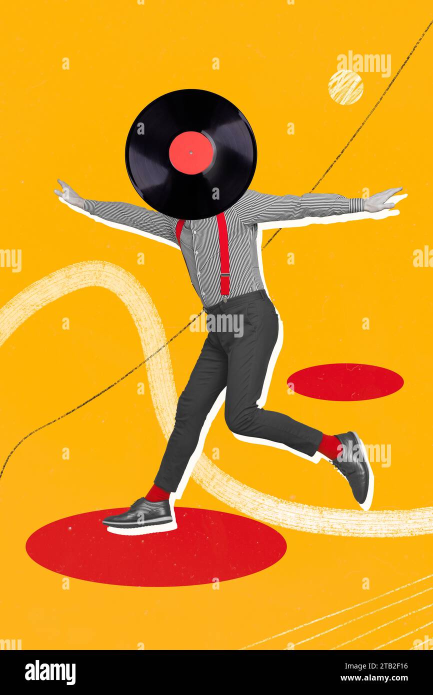 Vertical collage poster banner retro dancing man disco party dancehall ...