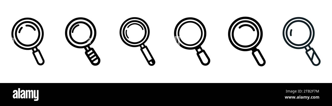 Set magnifier lens icon in flat linear style isolated. Vector ...