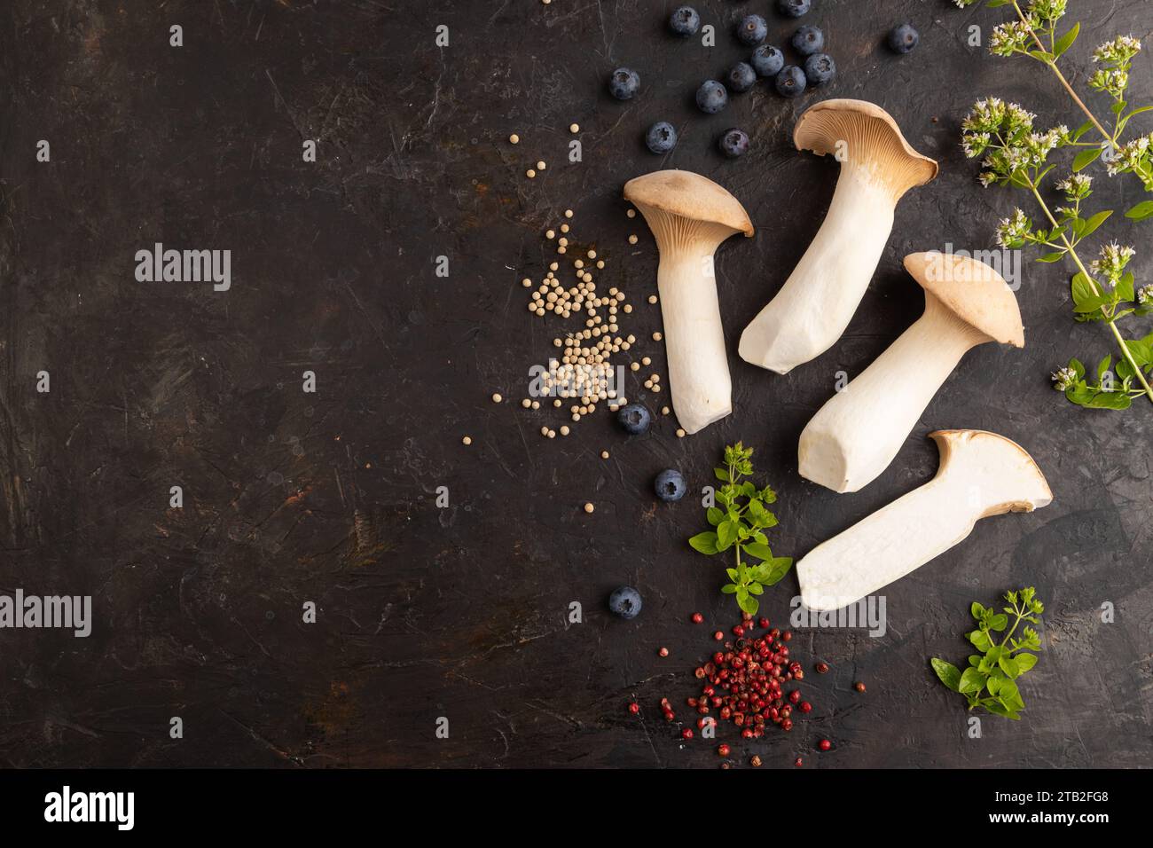 King Oyster mushrooms or Eringi (Pleurotus eryngii) on black concrete ...