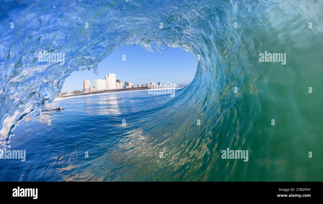 Durban swimming inside hollow ocean wave tube crashing water power a ...
