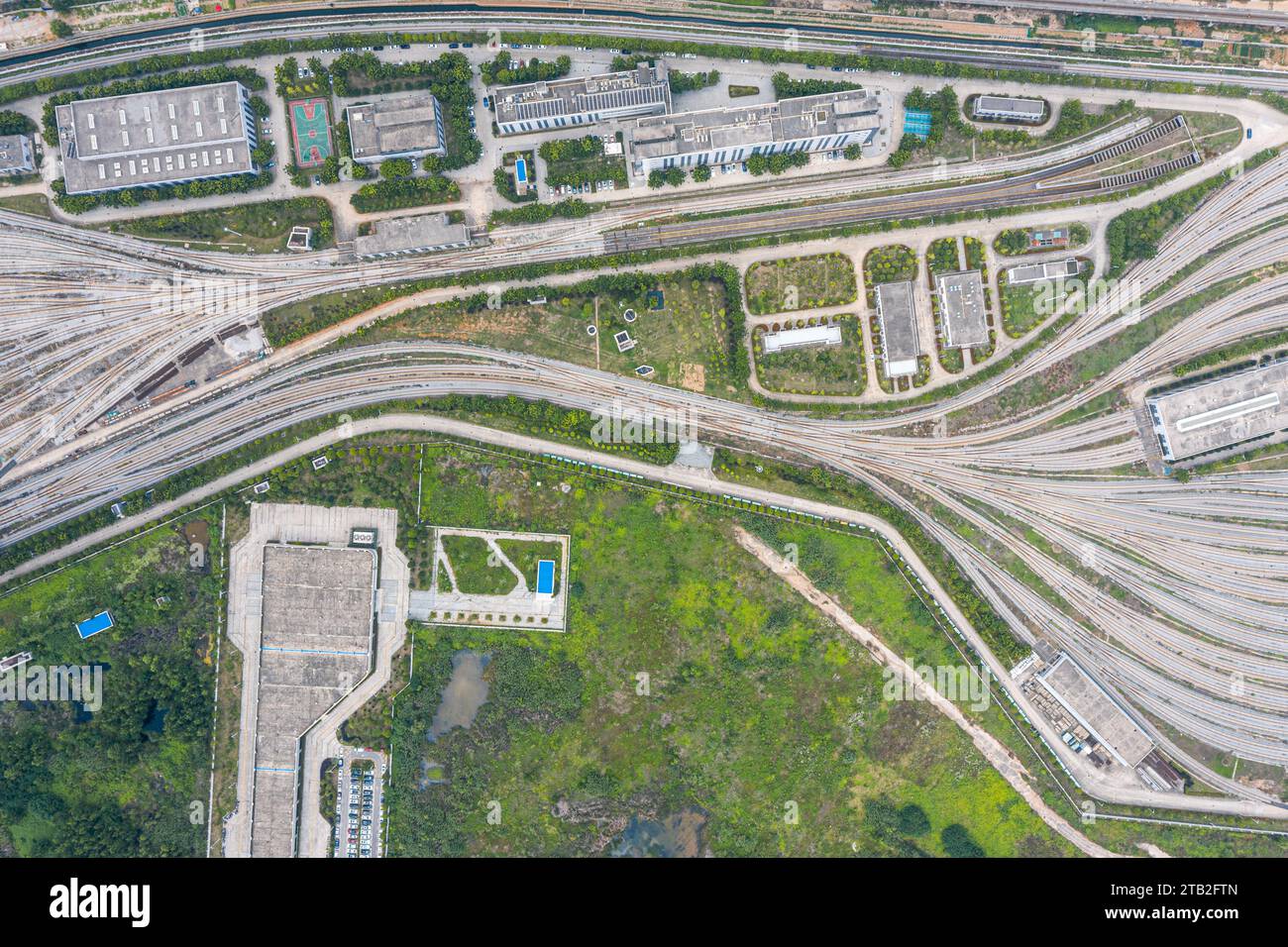 An aerial view of Wuhan Metro high-speed train depot in China Stock ...