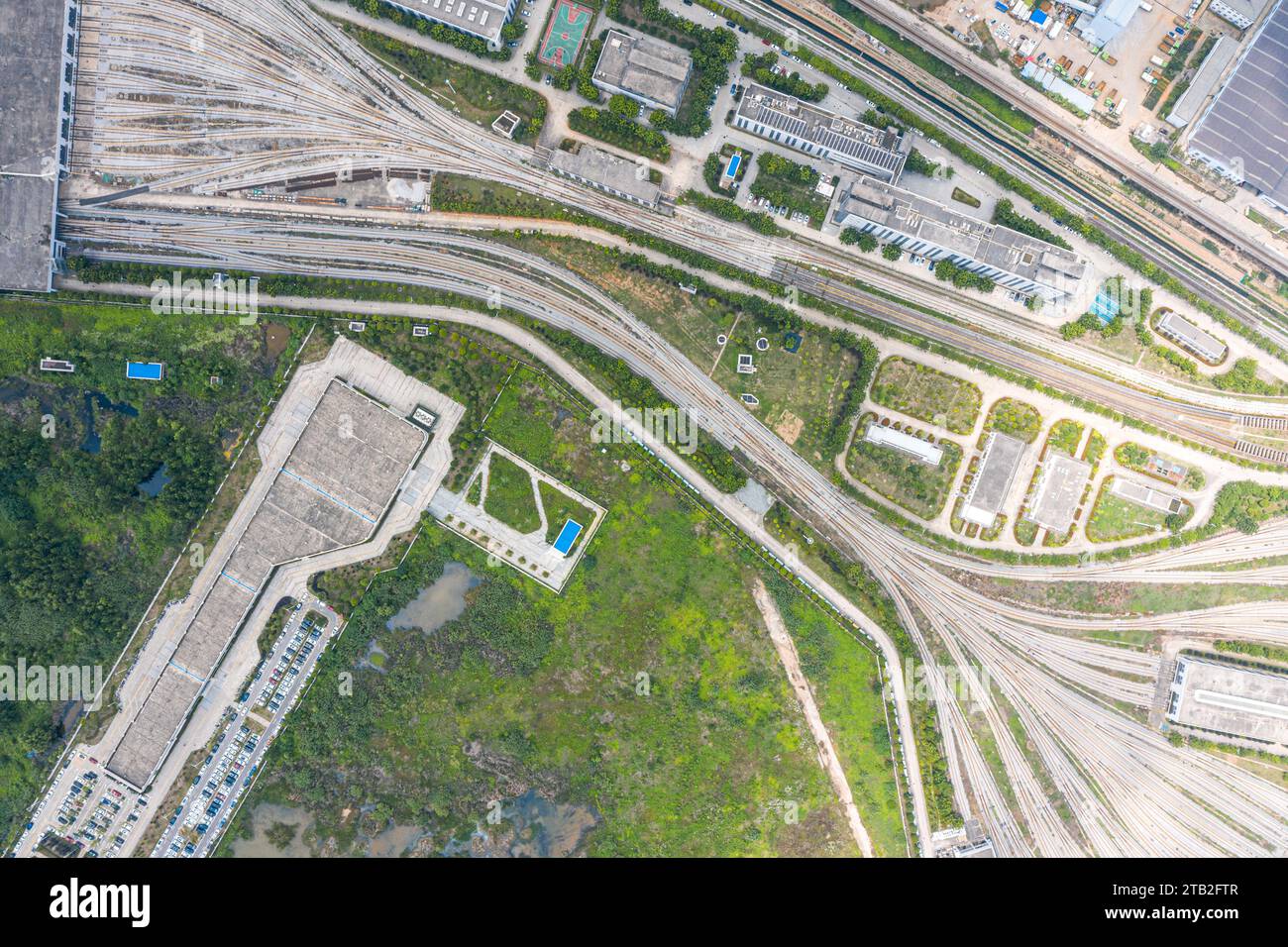 An aerial view of Wuhan Metro high-speed train depot in China Stock ...