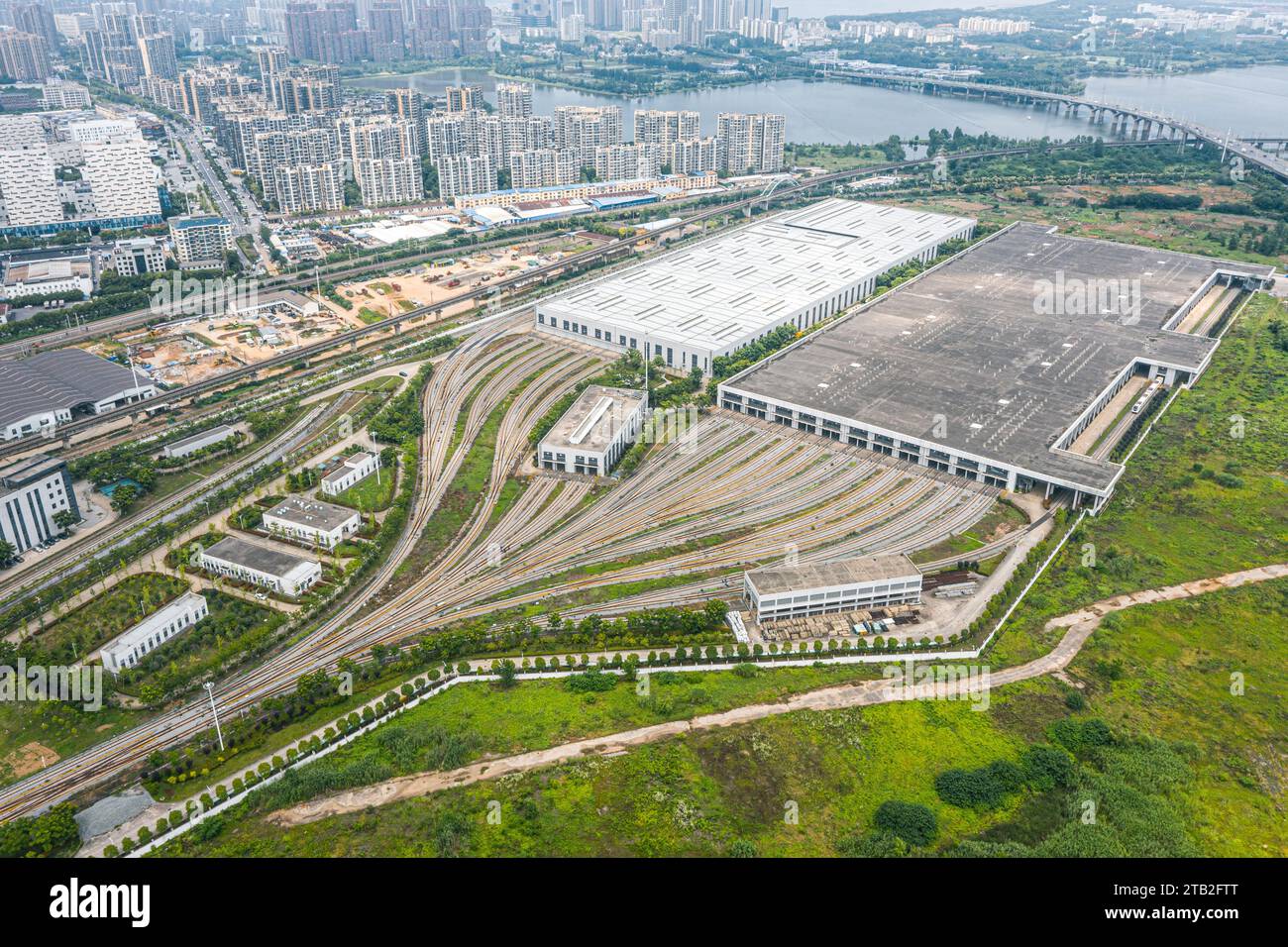 An aerial view of Wuhan Metro high-speed train depot in China Stock ...