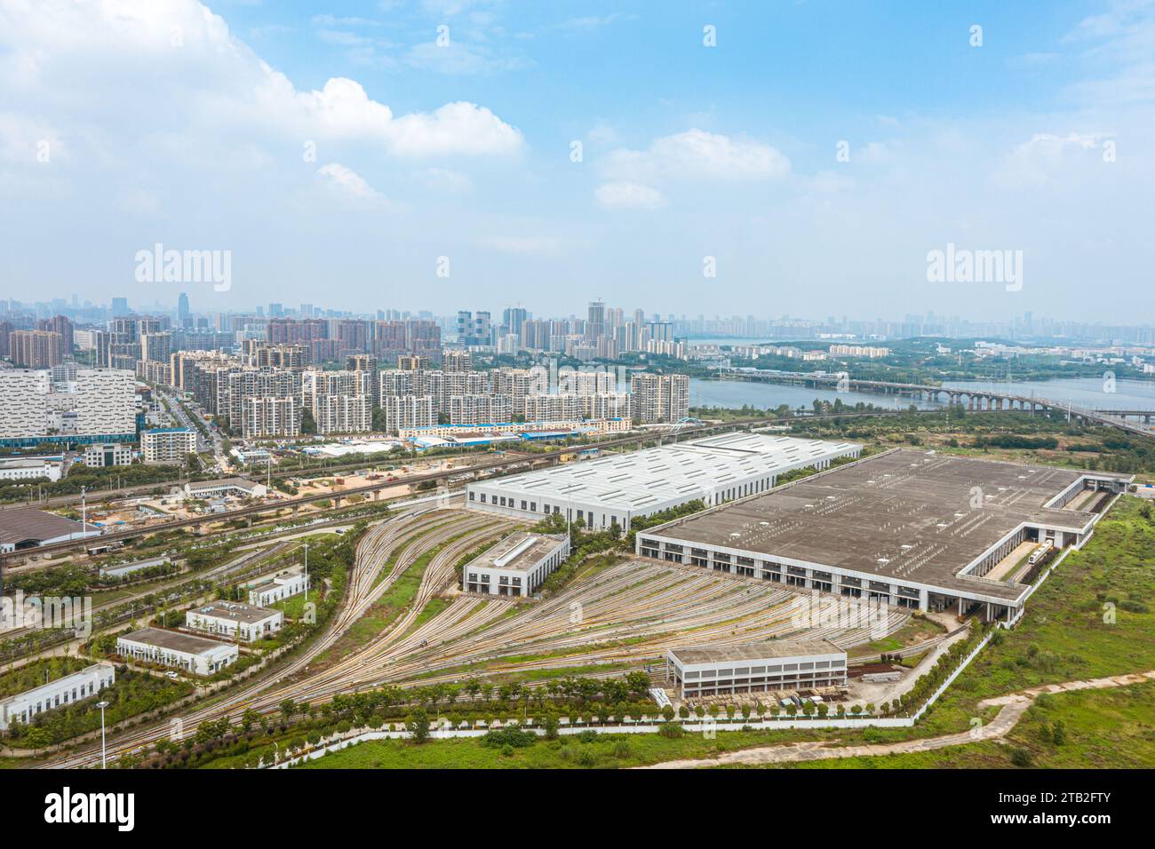 An aerial view of Wuhan Metro high-speed train depot in China Stock ...