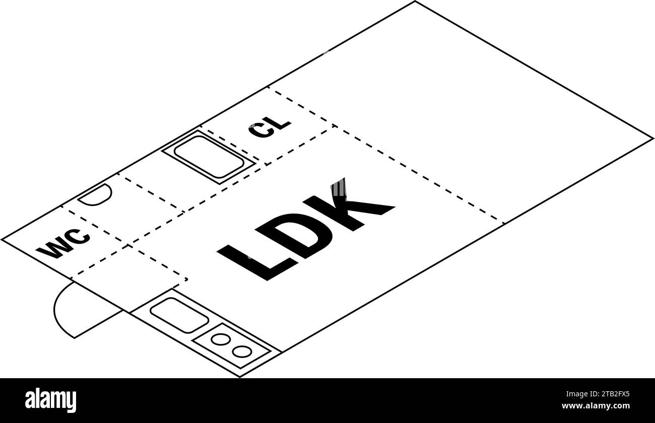 Moving floor plan image, 1LDK, isometric illustration with simple line ...