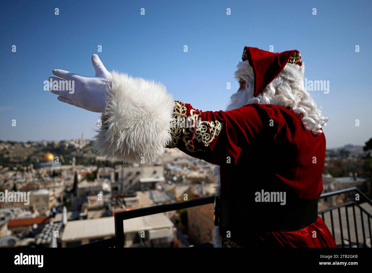 Israel Palestinians Christmas Palestinian Issa Qassisieh, dressed as ...