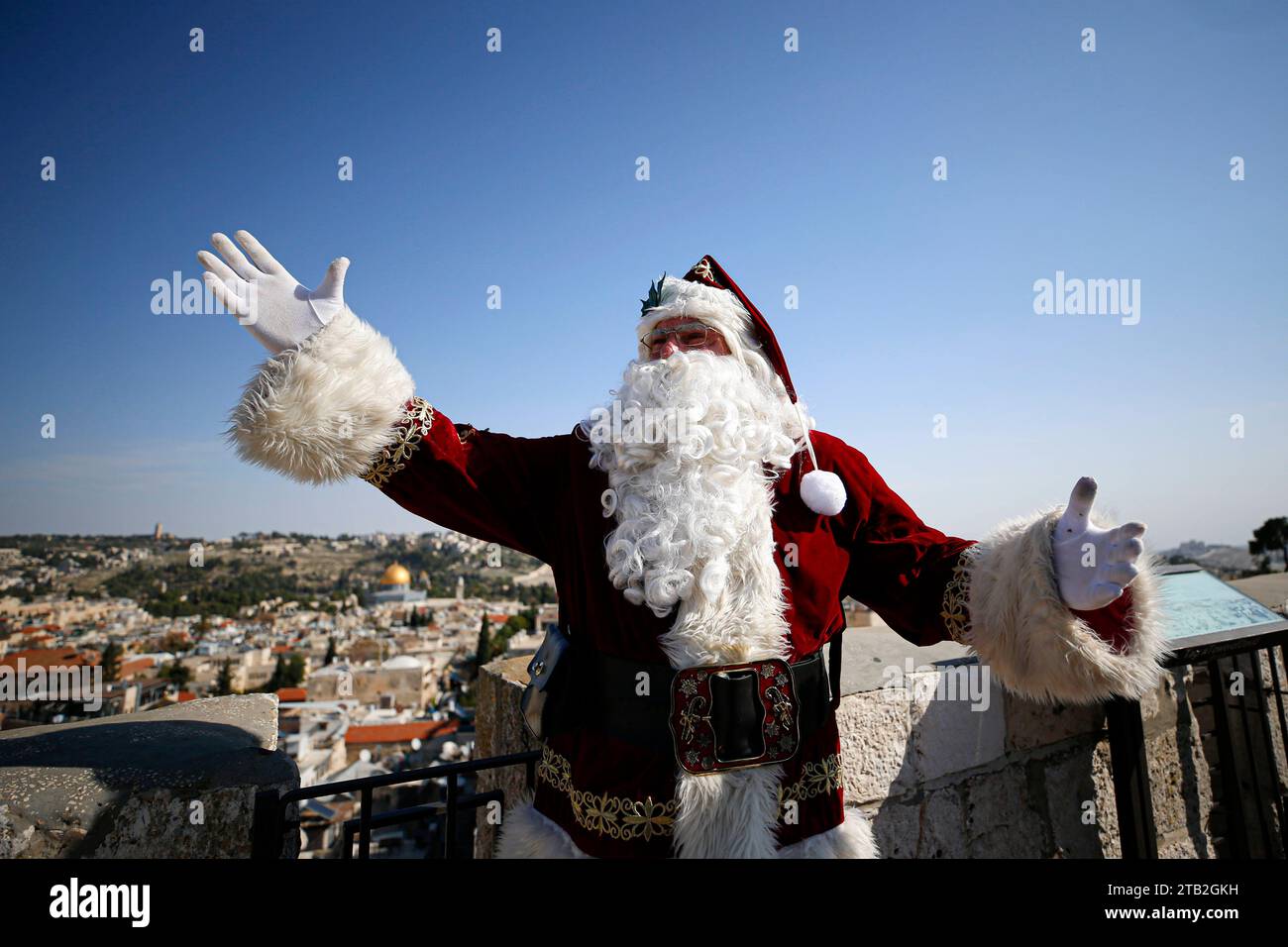 Israel Palestinians Christmas Palestinian Issa Qassisieh, dressed as ...