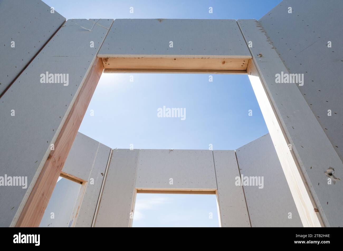 The construction site of a prefabricated house building. Civil ...