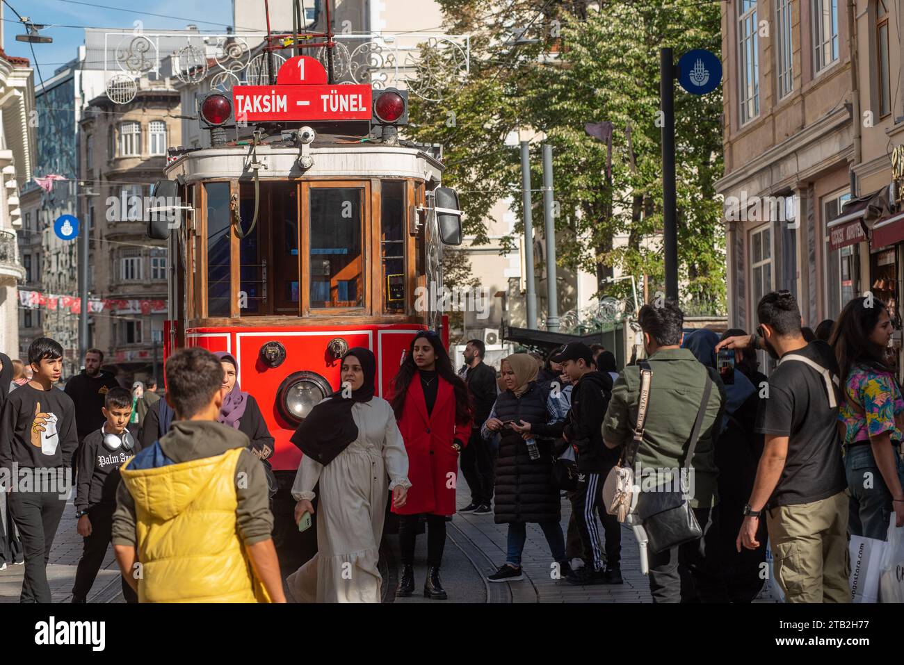 Istanbul, Turkey. November 14th 2023 Tourists gather in a busy Istiklal ...