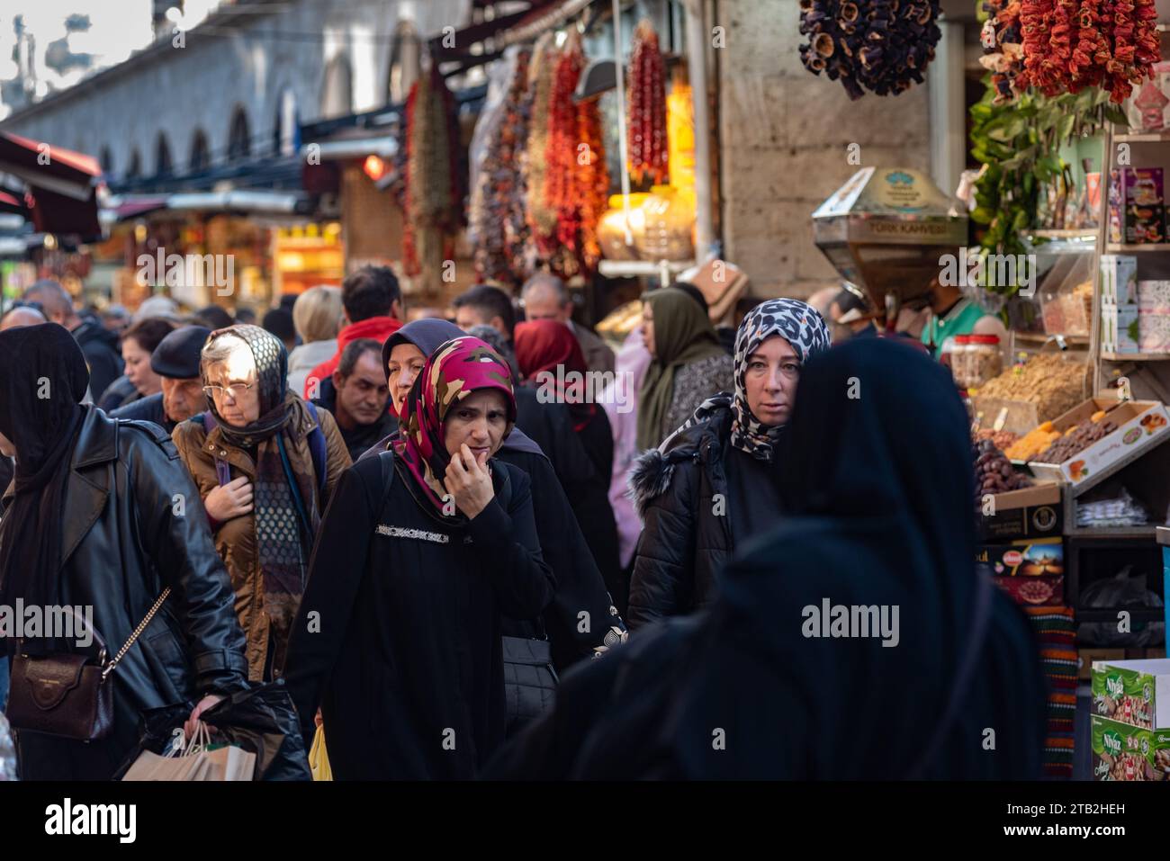 Istanbul, Turkey. November 21st 2023 A crowded bazaar with Turkish ...
