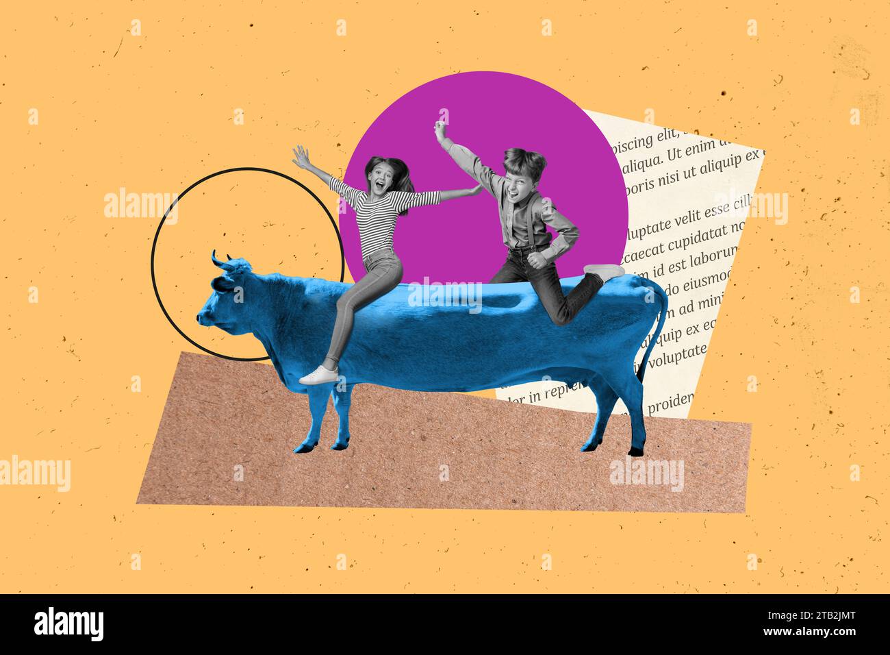 Photo cartoon comics collage picture of two funky kids riding roder ...