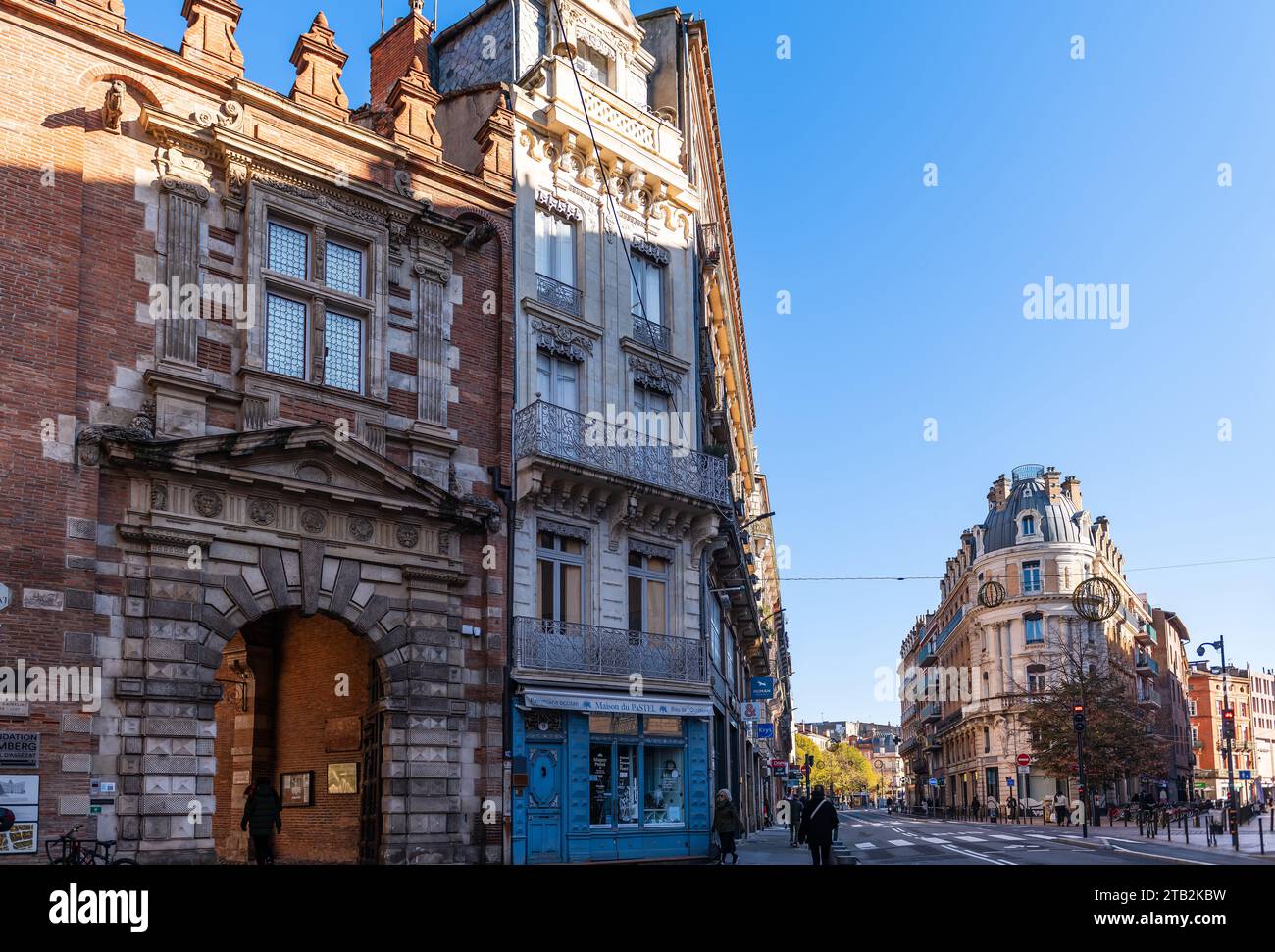 Typical facades of rue de Metz in Toulouse in Haute Garonne, Occitanie ...