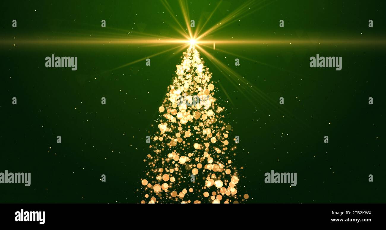 Bright Christmas tree with twinkling lights stars and snowflakes ...