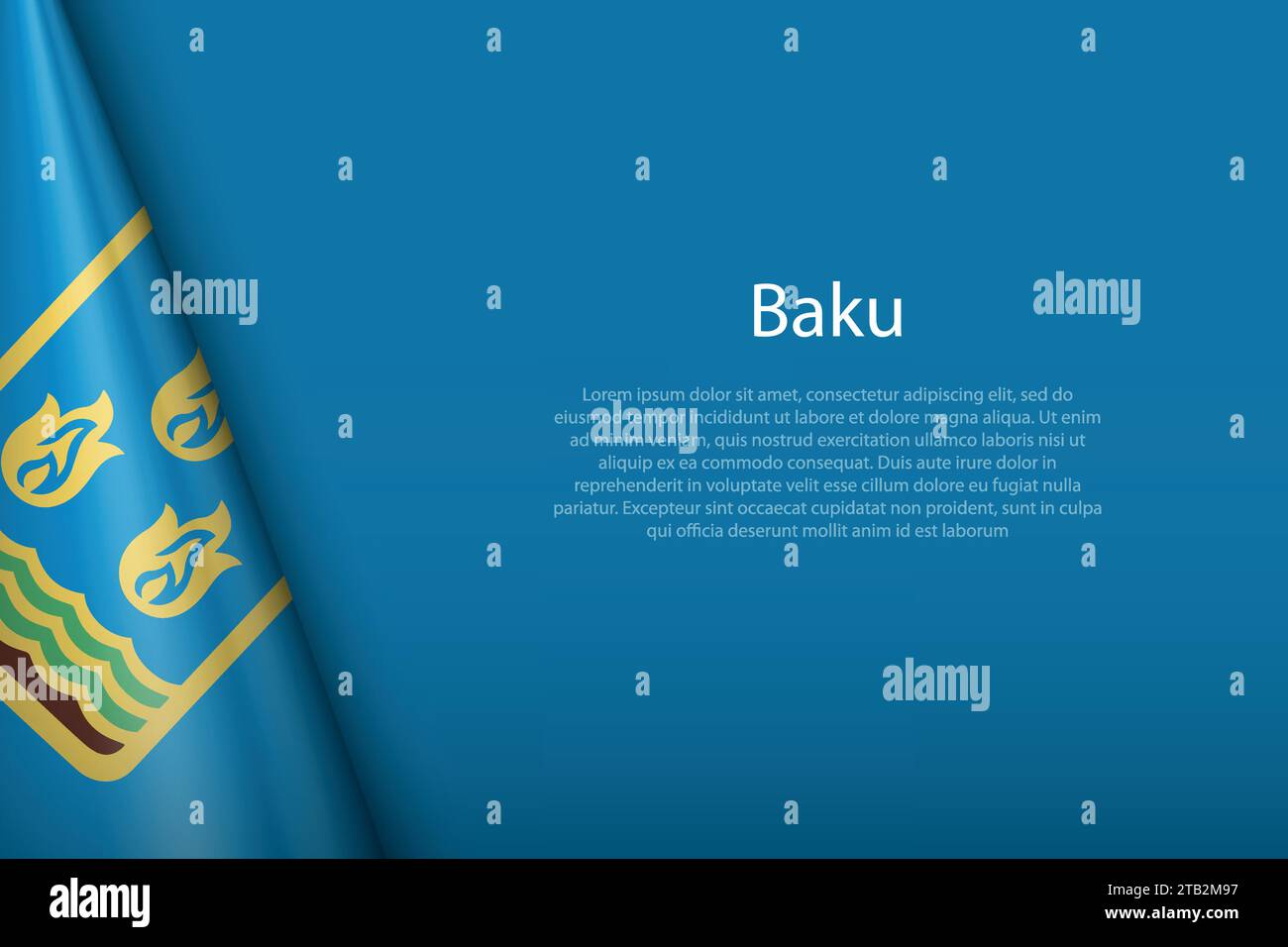 3d flag of Baku, is a city of Azerbaijan, isolated on background with ...