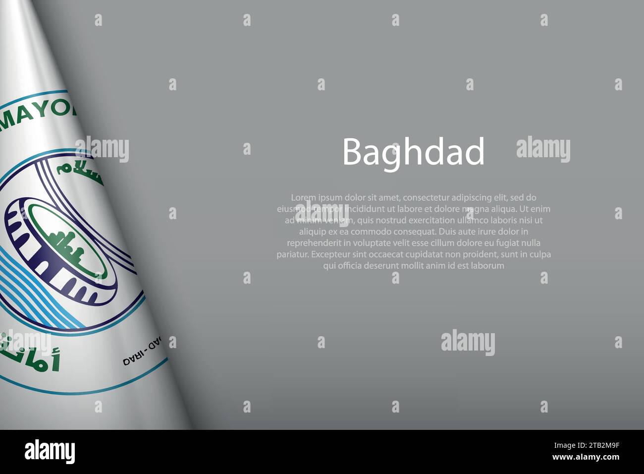 3d flag of Baghdad, is a city of Iraq, isolated on background with ...